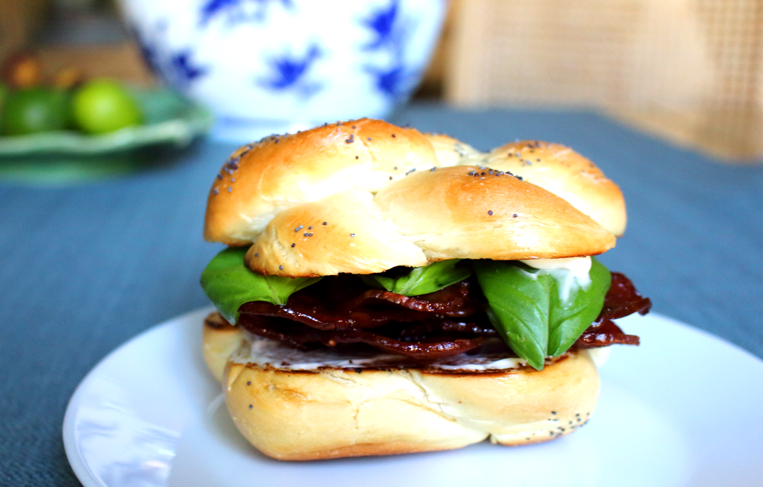 Turkey Bacon and Basil Butty on a Homemade Kaiser Roll - Epicure's Table